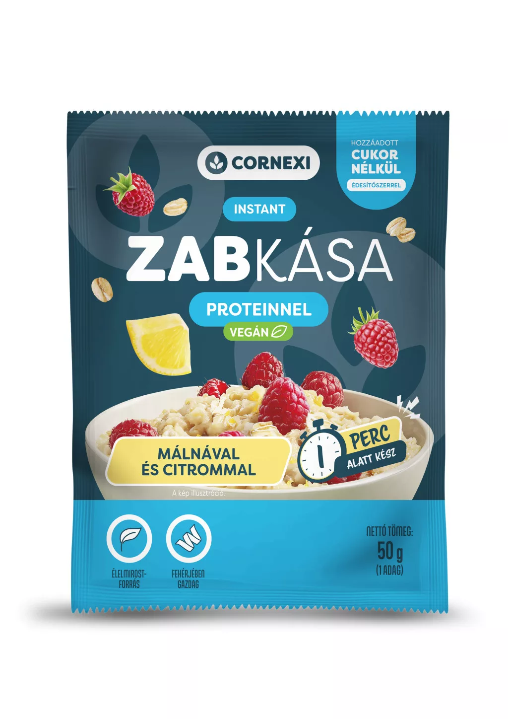 Cornexi málnás-citromos protein zabkása édesítőszerrel, vegá
